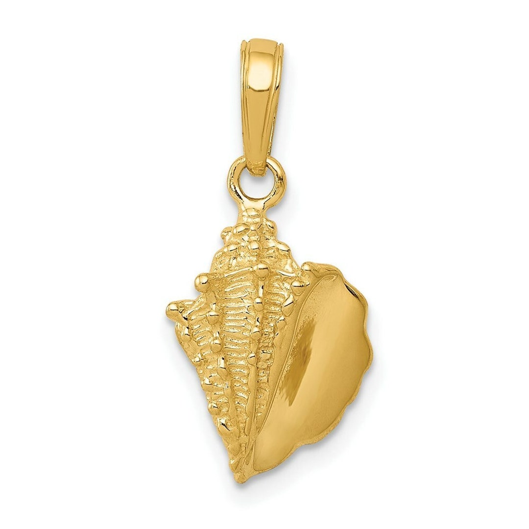 14K Yellow Gold Solid Polished Conch Shell Pendant - Etsy