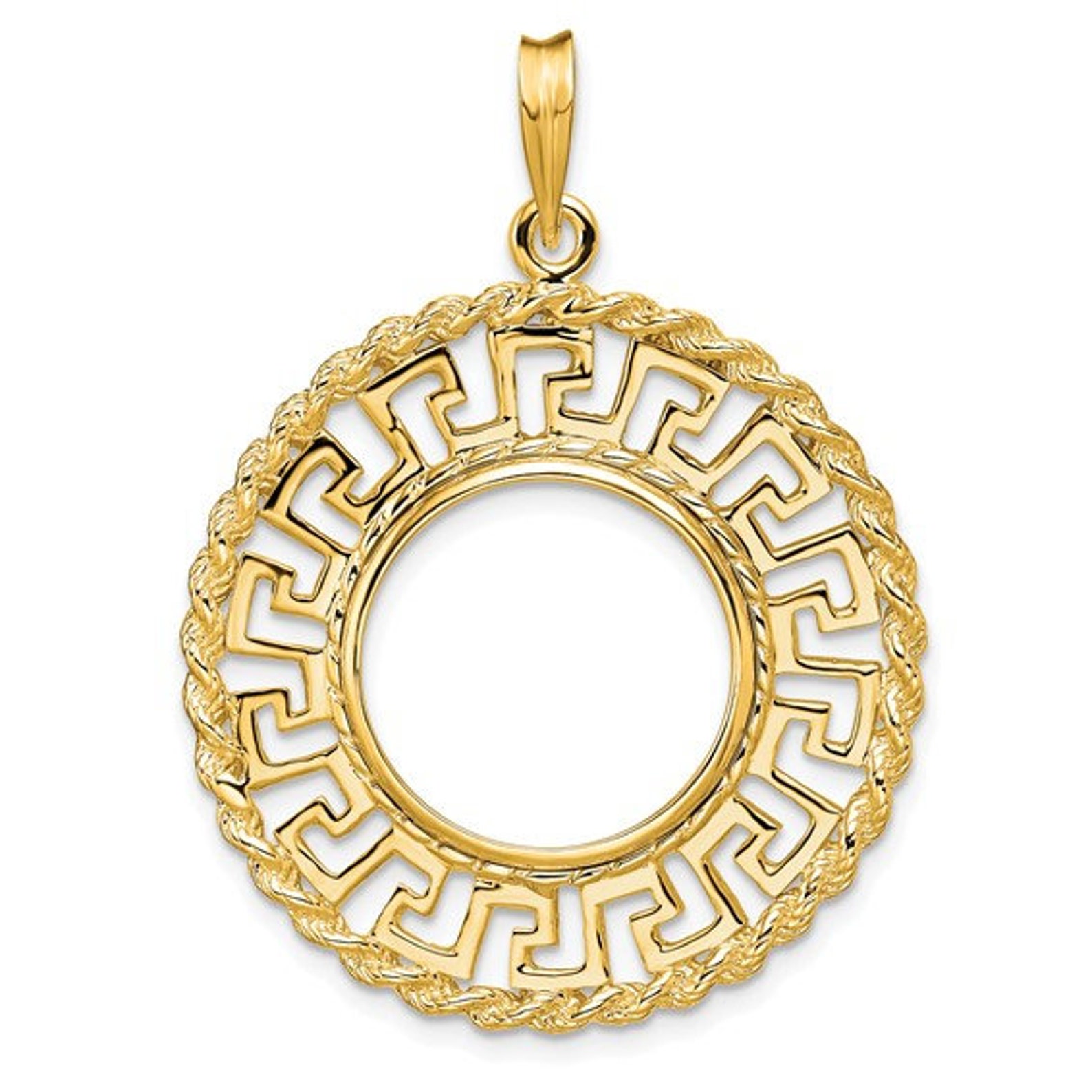 Gold Coin Pendant Bezel Mounting Rope Edge Greek Key Frame - Etsy