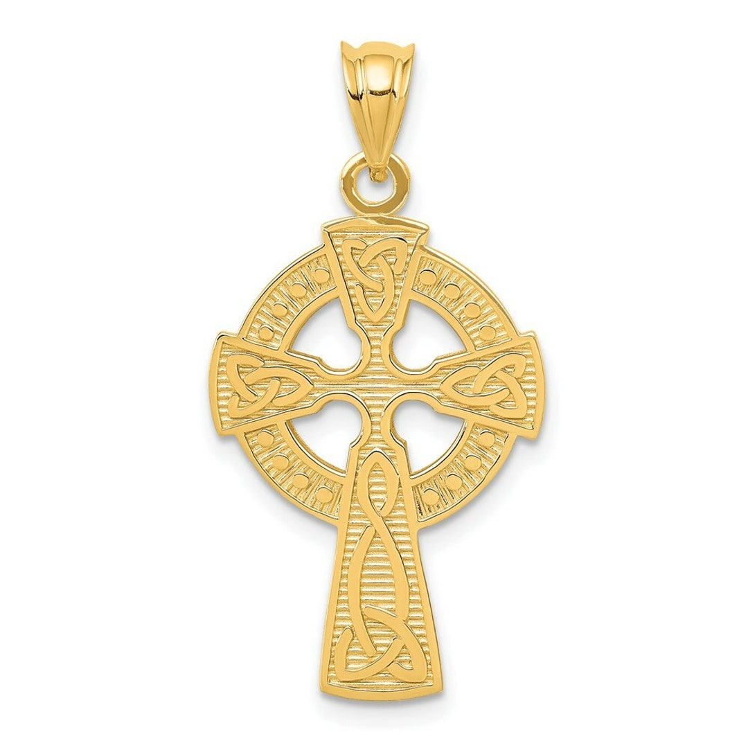 14K Yellow Gold Celtic Cross Pendant 33mm Length - Etsy
