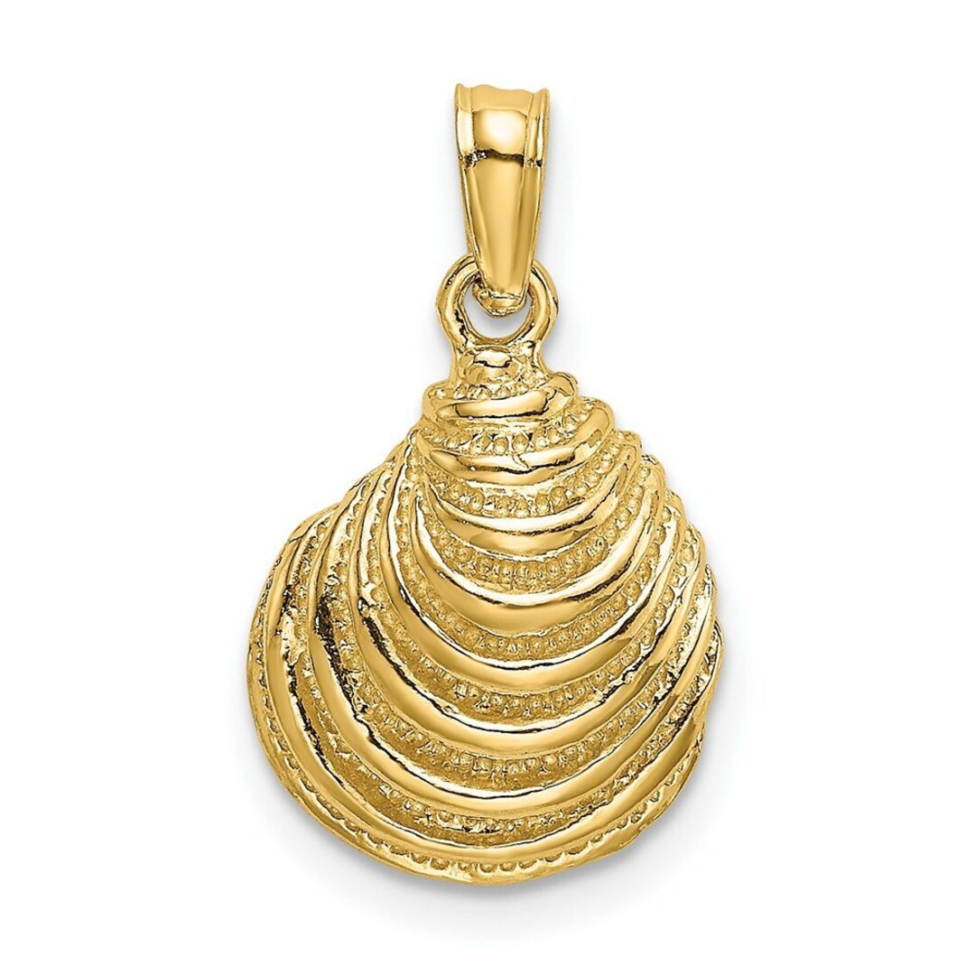 14K Yellow Gold Clam Shell Charm Pendant - Etsy
