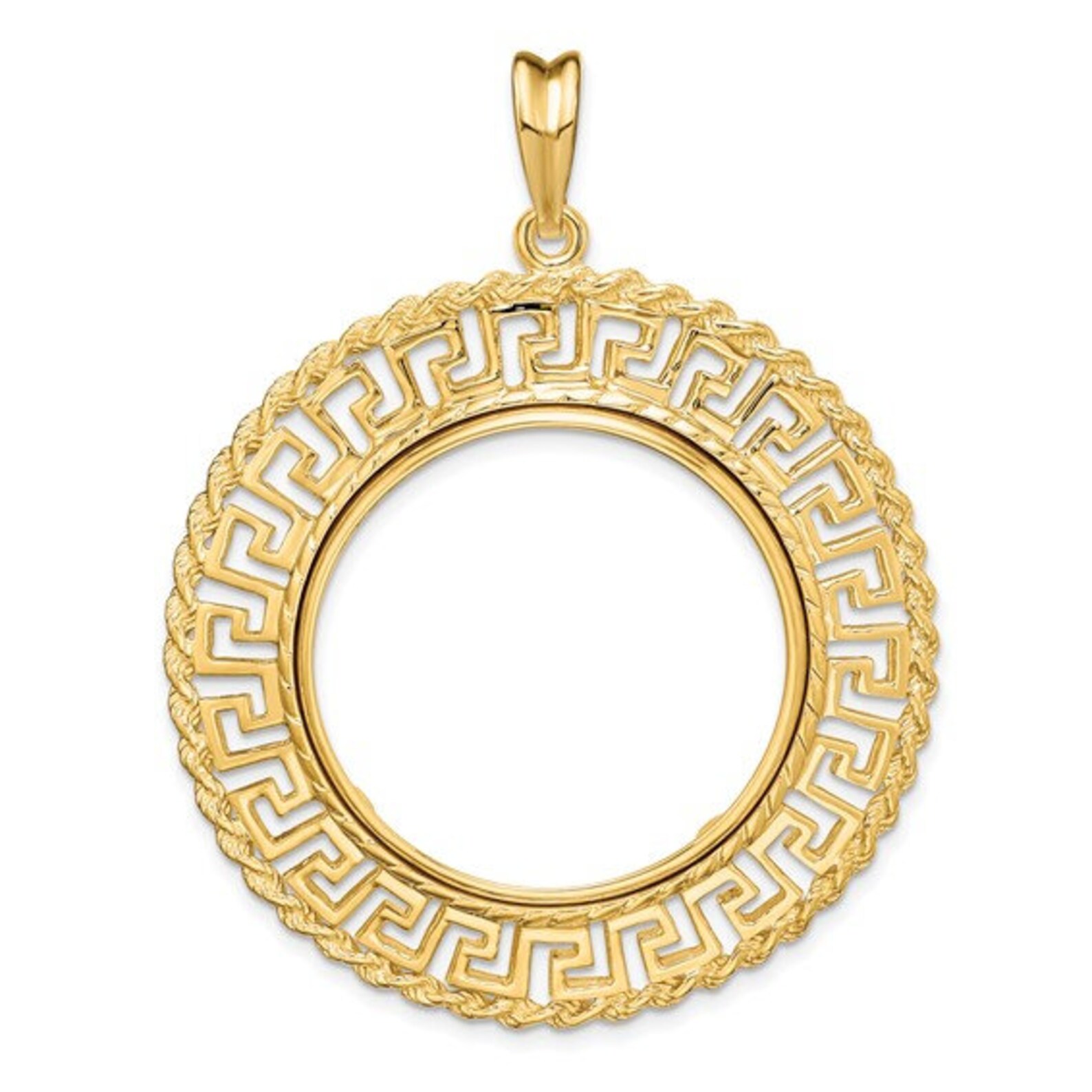Gold Coin Pendant Bezel Mounting Rope Edge Greek Key Frame - Etsy