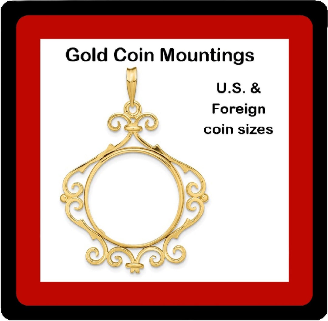 Gold Coin Pendant Bezel Mounting English Scroll Border Scrollwork Prong ...