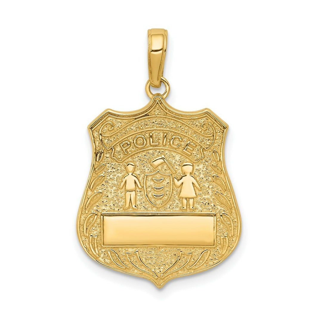 14K Yellow Gold Large Police Badge Pendant - Etsy