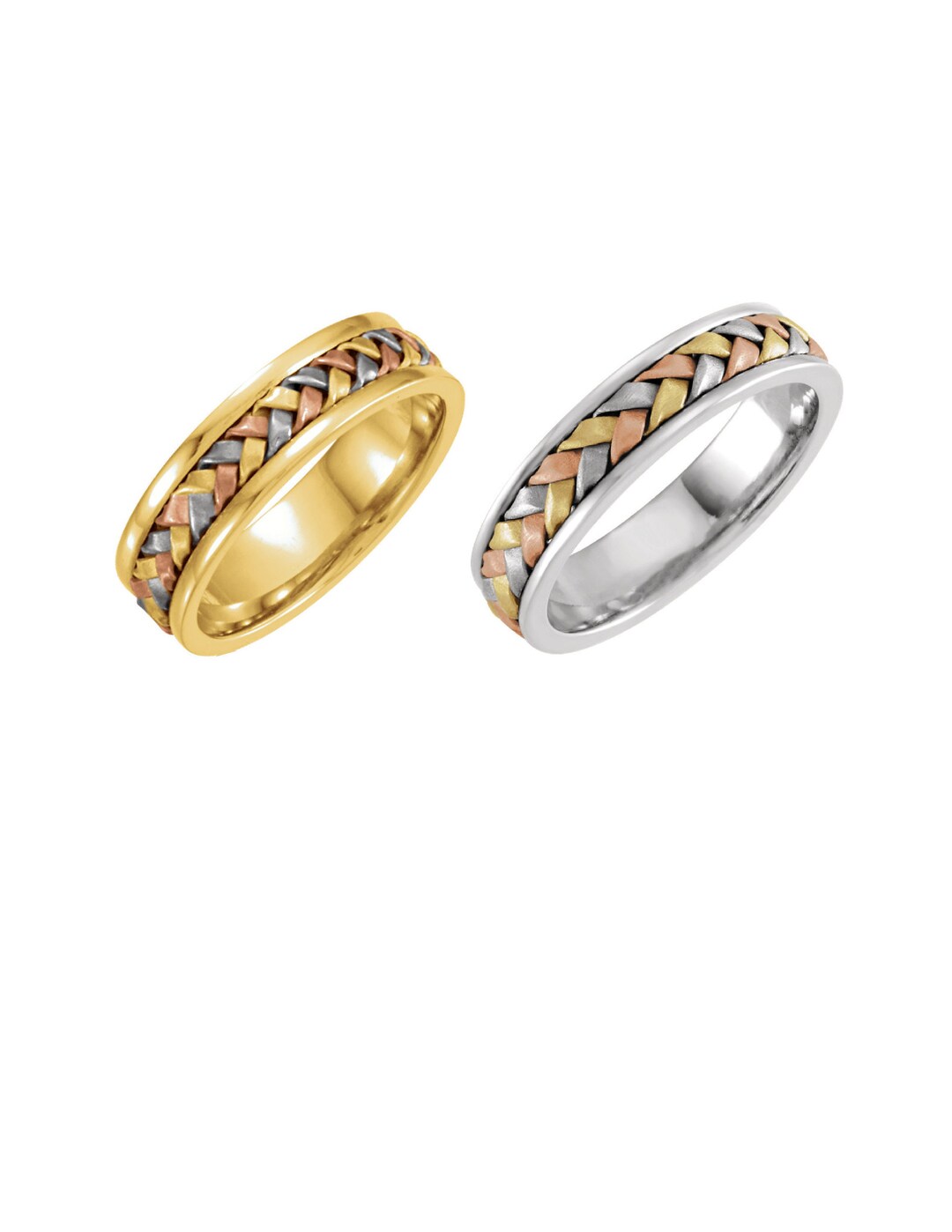 Hand Woven Braid Design Wedding Band Ring in 14K Tri-color - Etsy