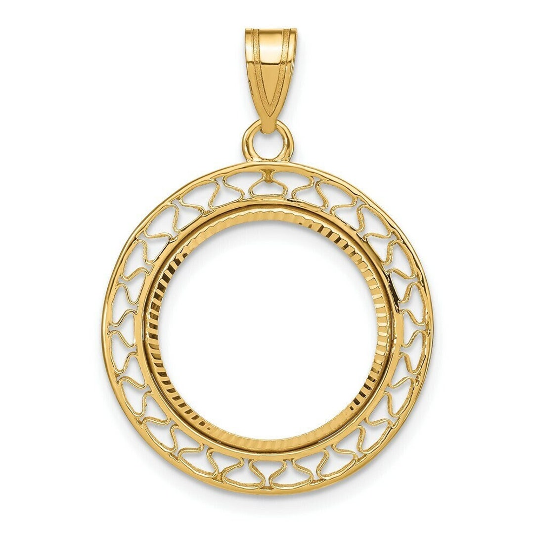 Wideband 14K Yellow Gold Coin Bezel Pendant Mounting 16.5mm-32.7mm Coin ...
