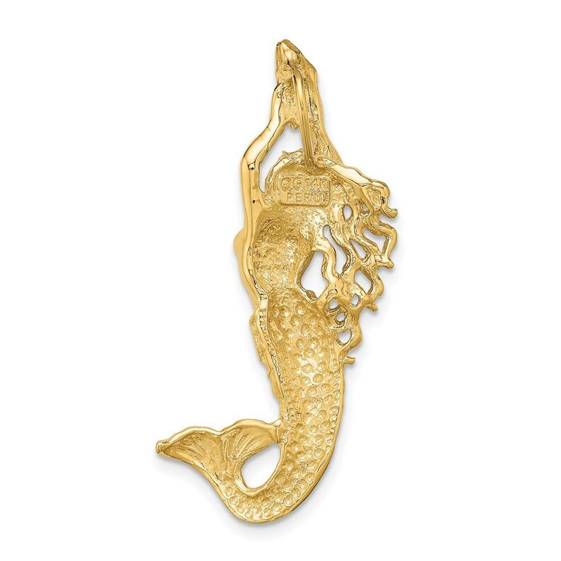 14K Yellow Gold Polished & Textured Mermaid Chain Slide - Etsy