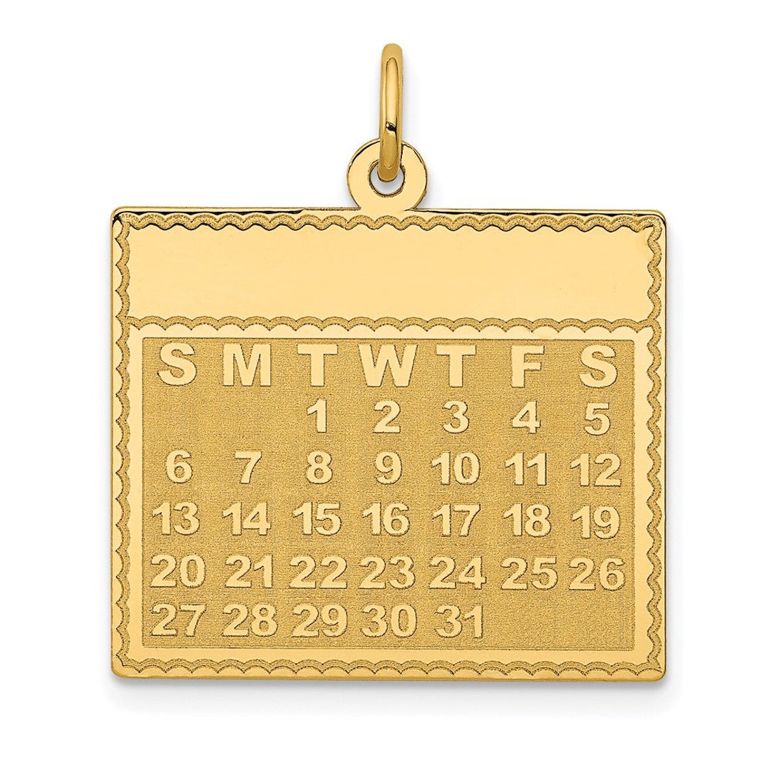 14K Yellow Gold Tuesday the First Day Calendar Pendant - Etsy