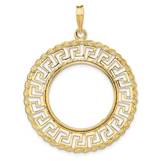 Gold Coin Pendant Bezel Mounting Rope Edge Greek Key Frame - Etsy