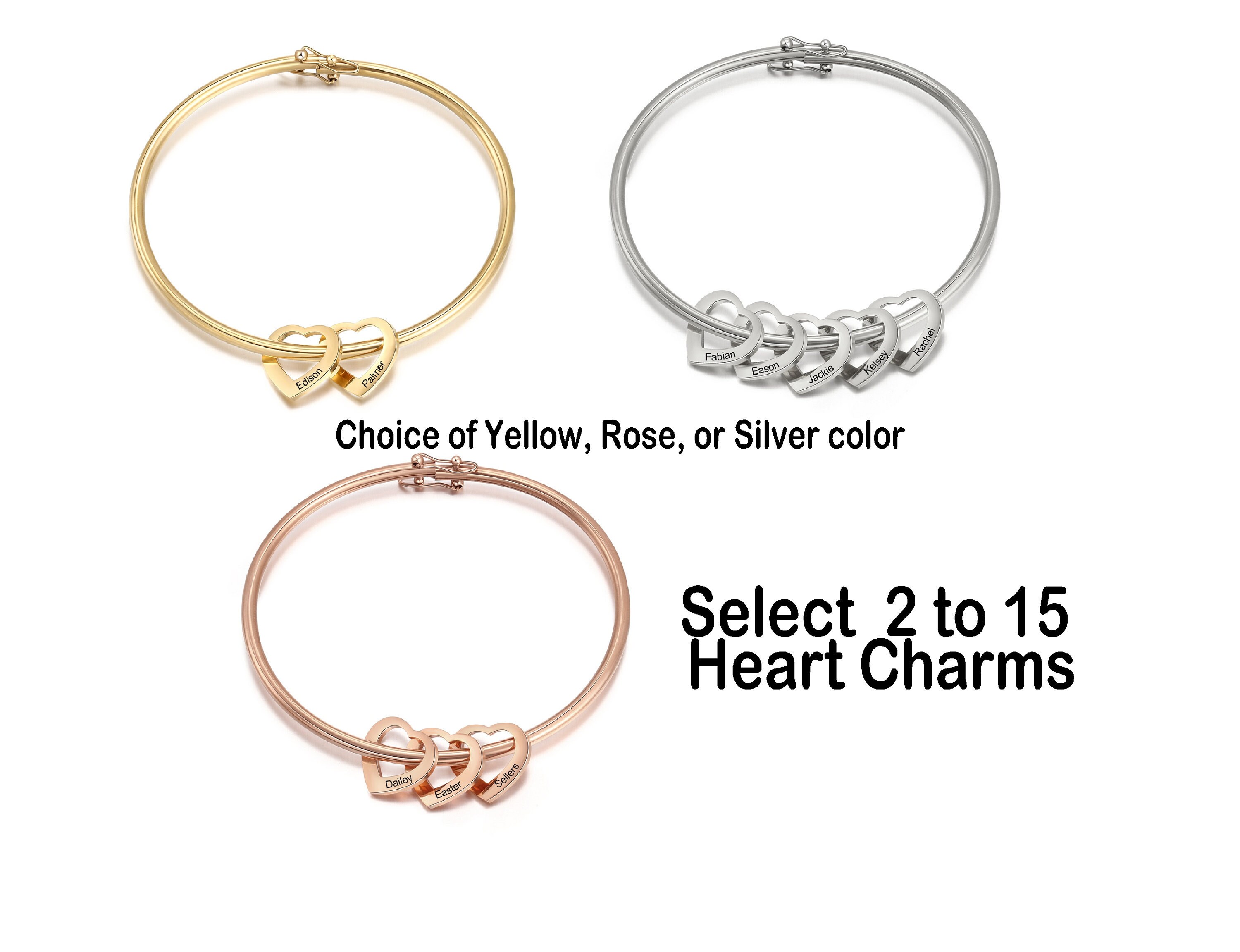 Custom Engravable Floating Heart Charm Bracelet in Yellow | Etsy