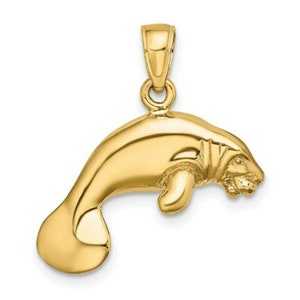 14K Yellow Gold 3-D Polished Swimming Manatee Charm Pendant - Etsy