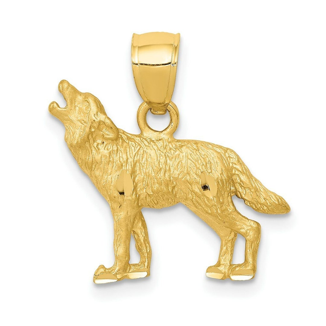 14K Yellow Gold Diamond-cut Wolf Pendant - Etsy
