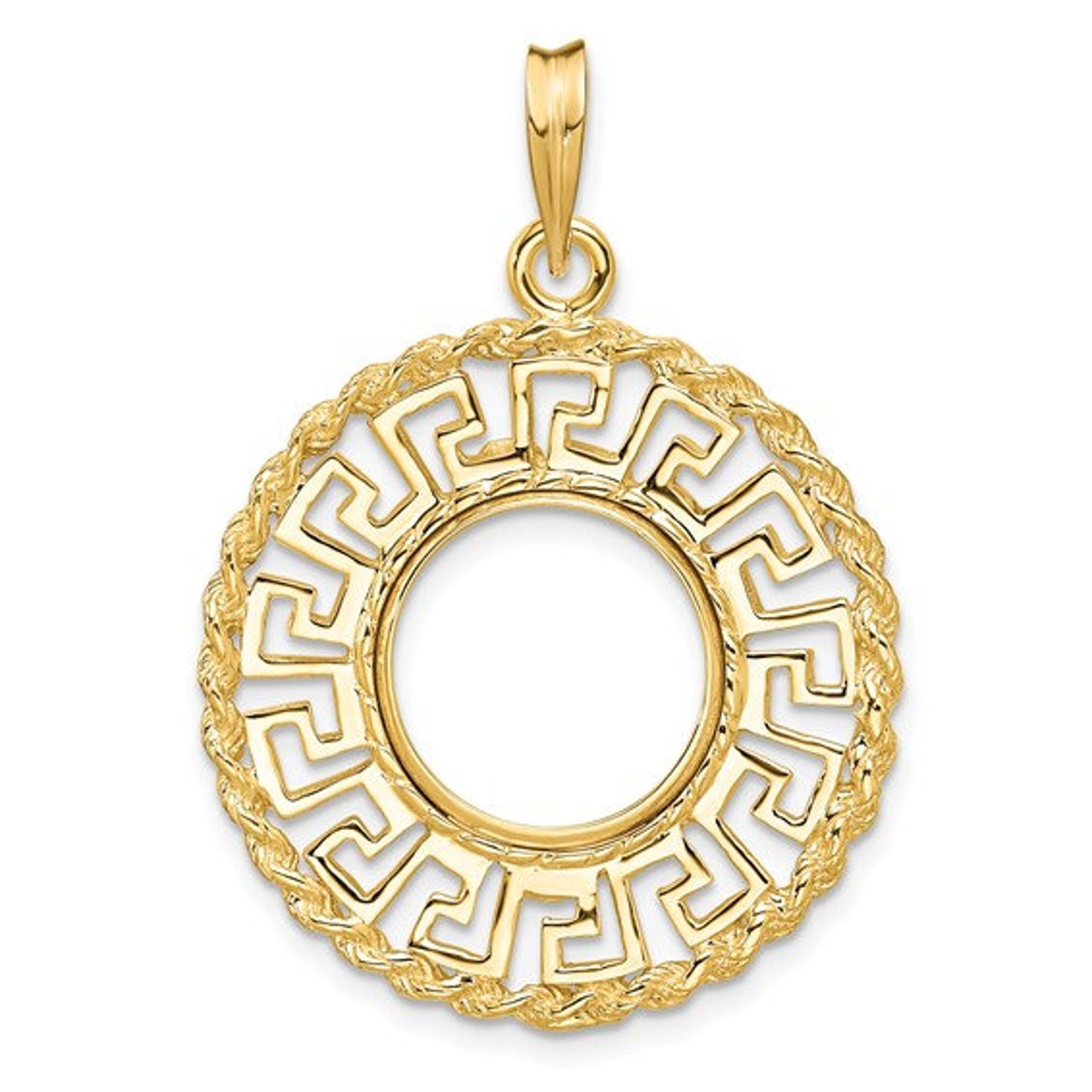 Gold Coin Pendant Bezel Mounting Rope Edge Greek Key Frame - Etsy