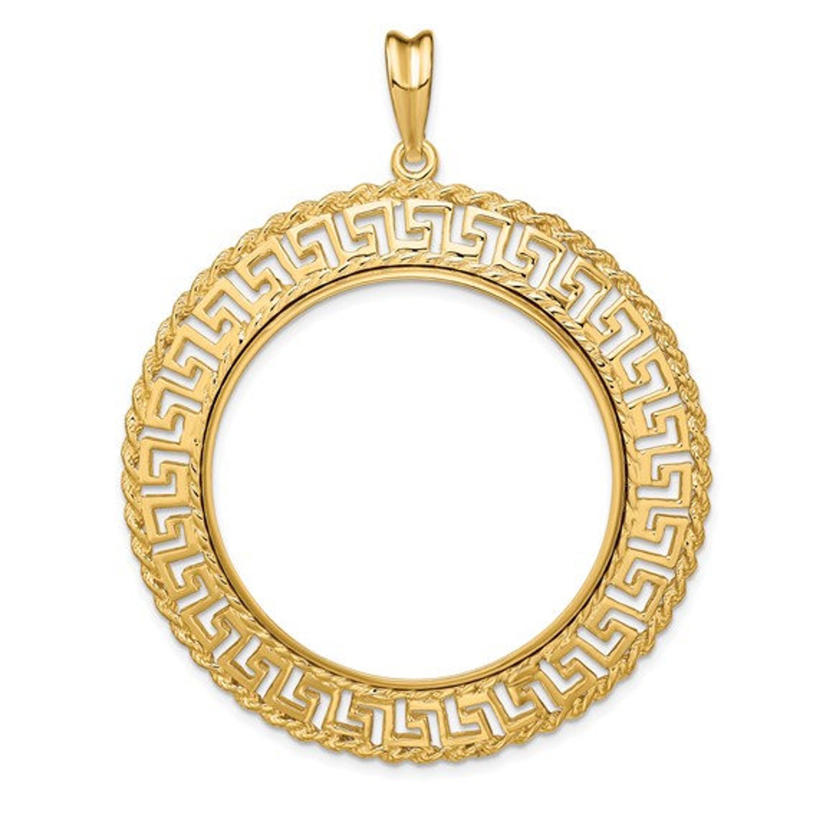Gold Coin Pendant Bezel Mounting Rope Edge Greek Key Frame - Etsy