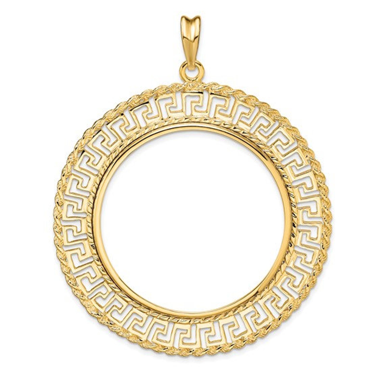 Gold Coin Pendant Bezel Mounting Rope Edge Greek Key Frame - Etsy