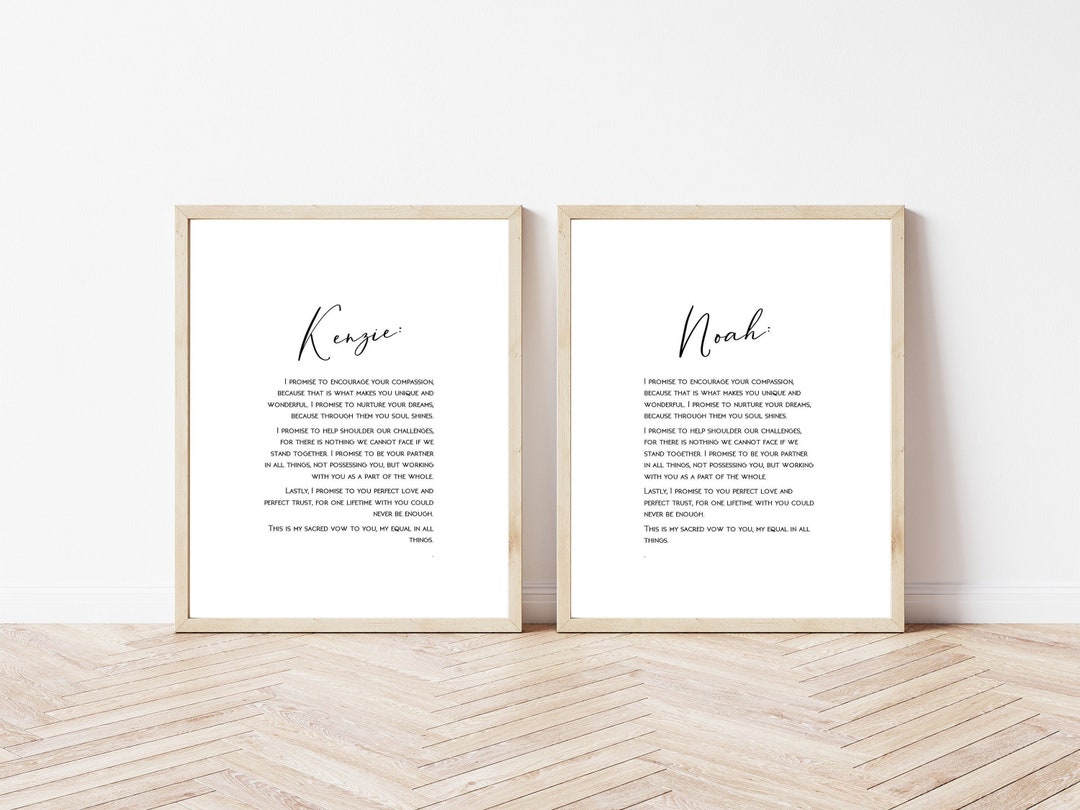 Personalized Wedding Vows | Customized Printed Set of 2 Vows | Wedding ...