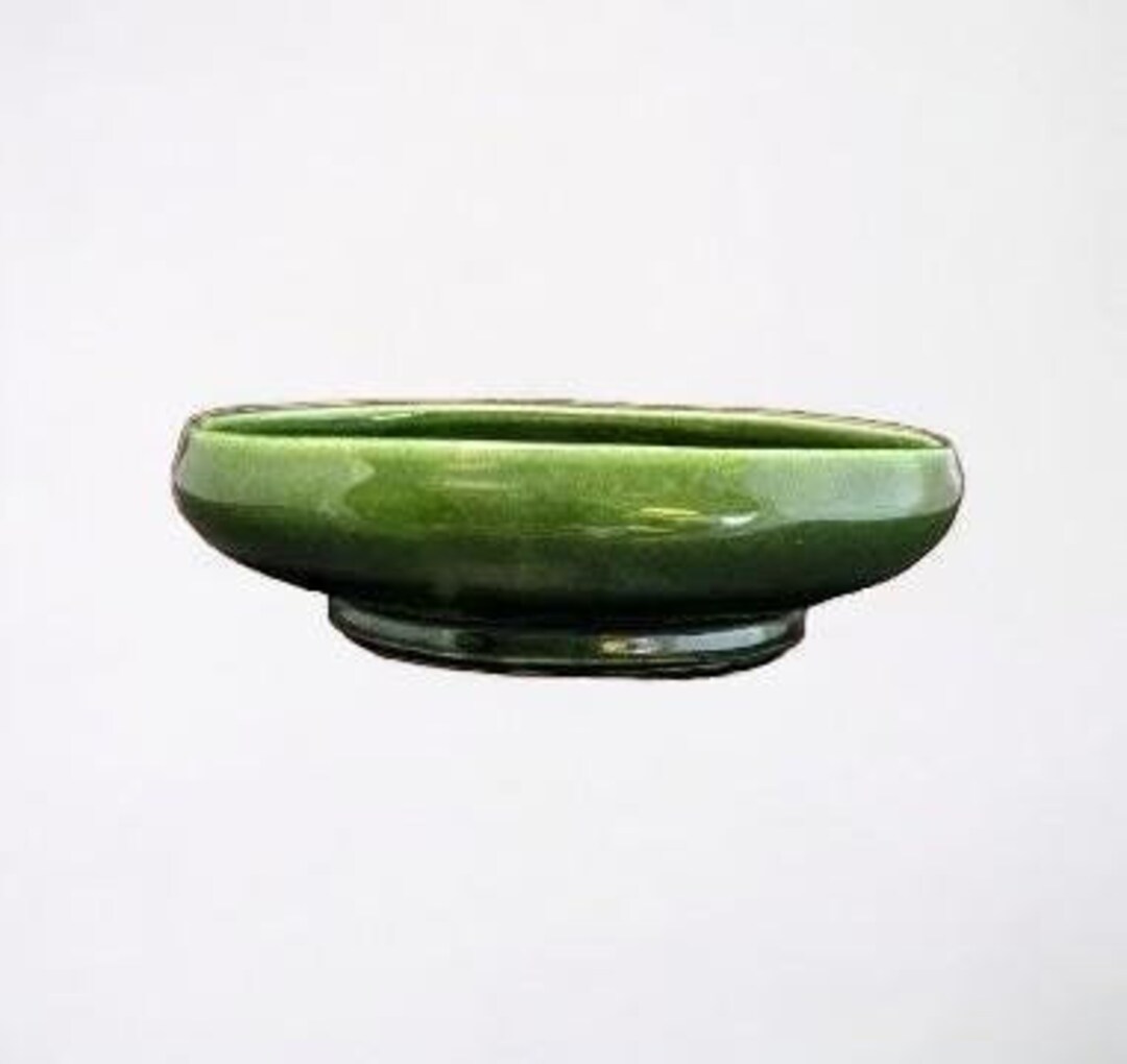Mid Century Floraline Nelson Mccoy Pottery Low Oval Bowl Green Marked ...