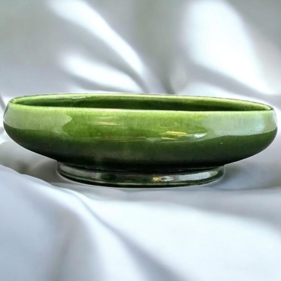 Mid Century Floraline Nelson Mccoy Pottery Low Oval Bowl Green Marked ...