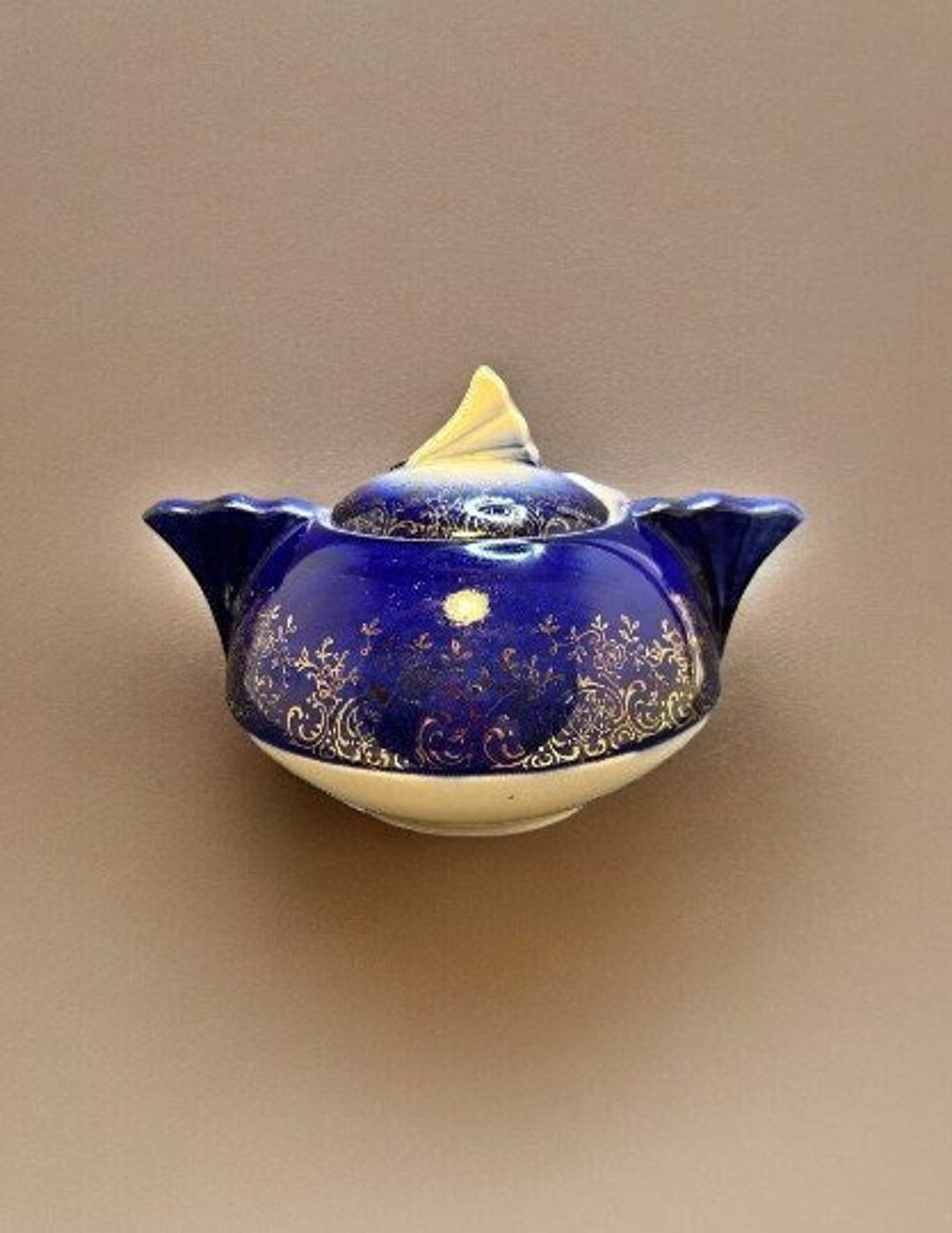 1950's French Saxon China Lidded Sugar Bowl in Blue With 22k Gold ...