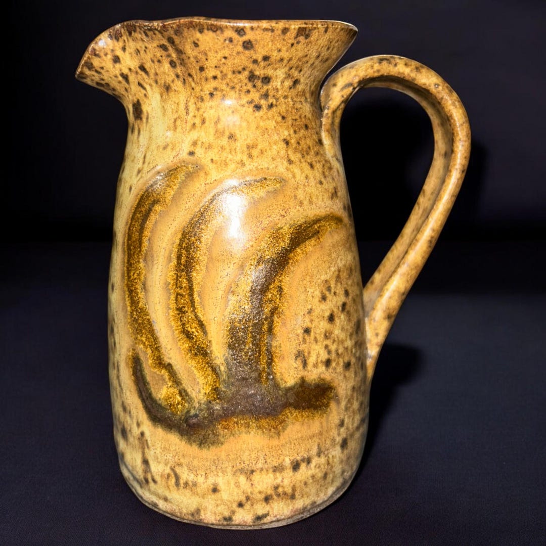 Handbuilt Salt-glazed Ceramic Water Pitcher in Browns Dark Highlights ...