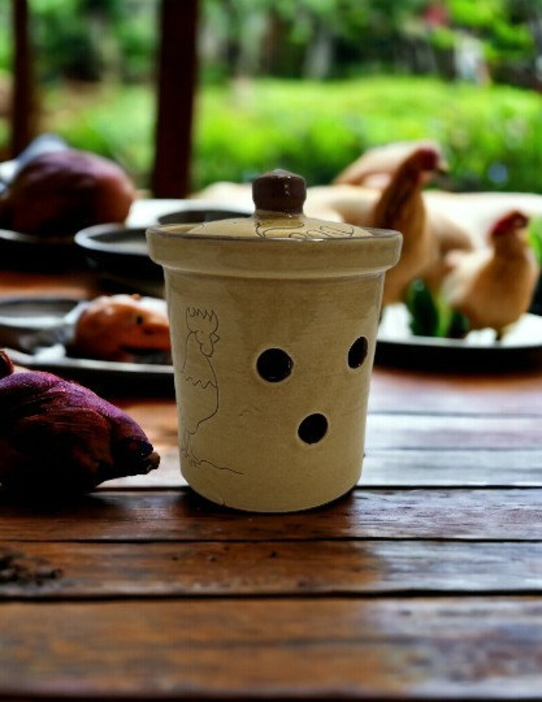 Fapor Redware Stoneware Garlic Pot Made in Portugal Rooster Chicken ...