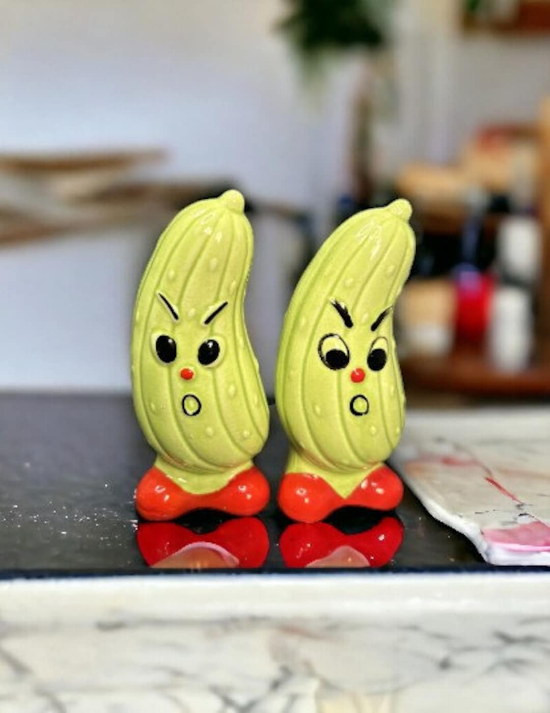 Unique Green Angry Cucumber Pickle Salt Pepper Shaker Set Large ...