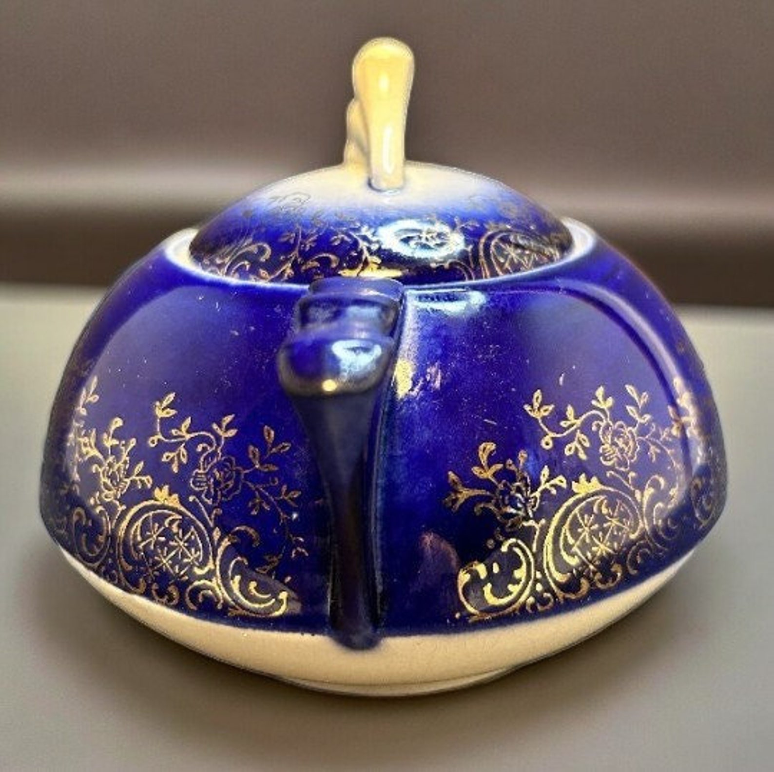 1950's French Saxon China Lidded Sugar Bowl in Blue With 22k Gold ...