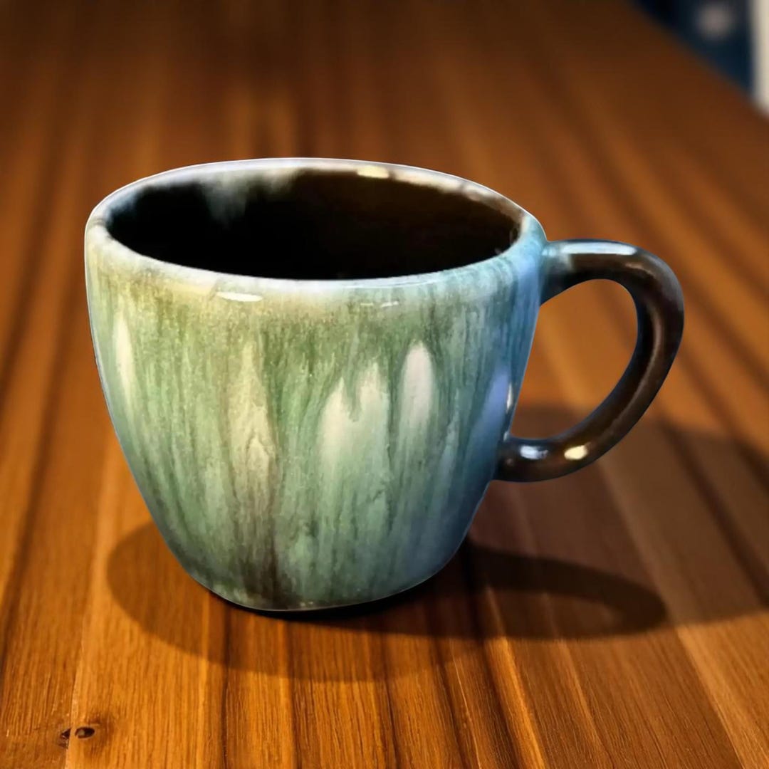 Rare 1970s BMP Blue Mountain Pottery Small Coffee Mug Green Drip Glaze ...