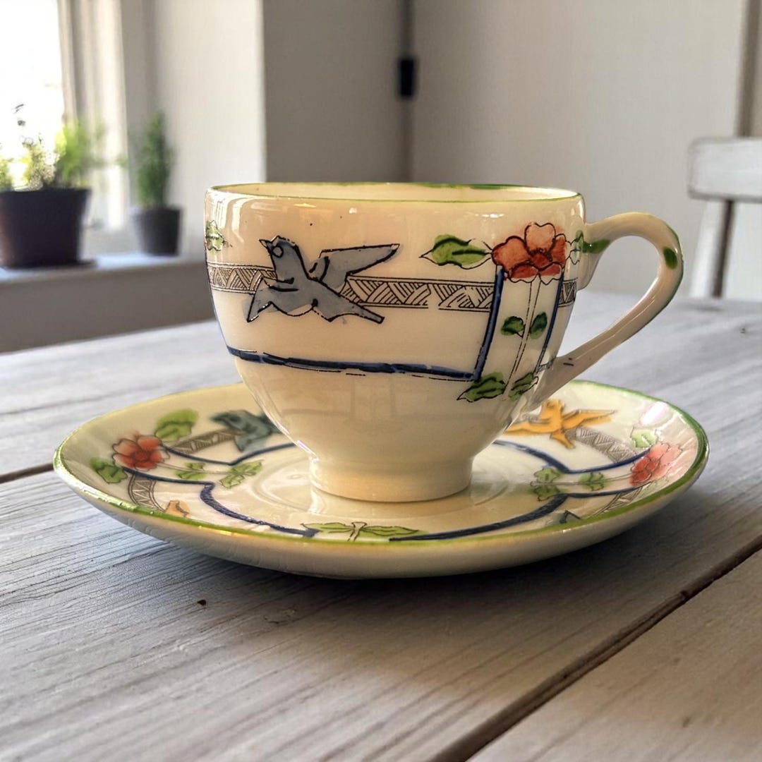 1920s Japanese Export Porcelain Bone China Teacup & Saucer Hand Painted ...