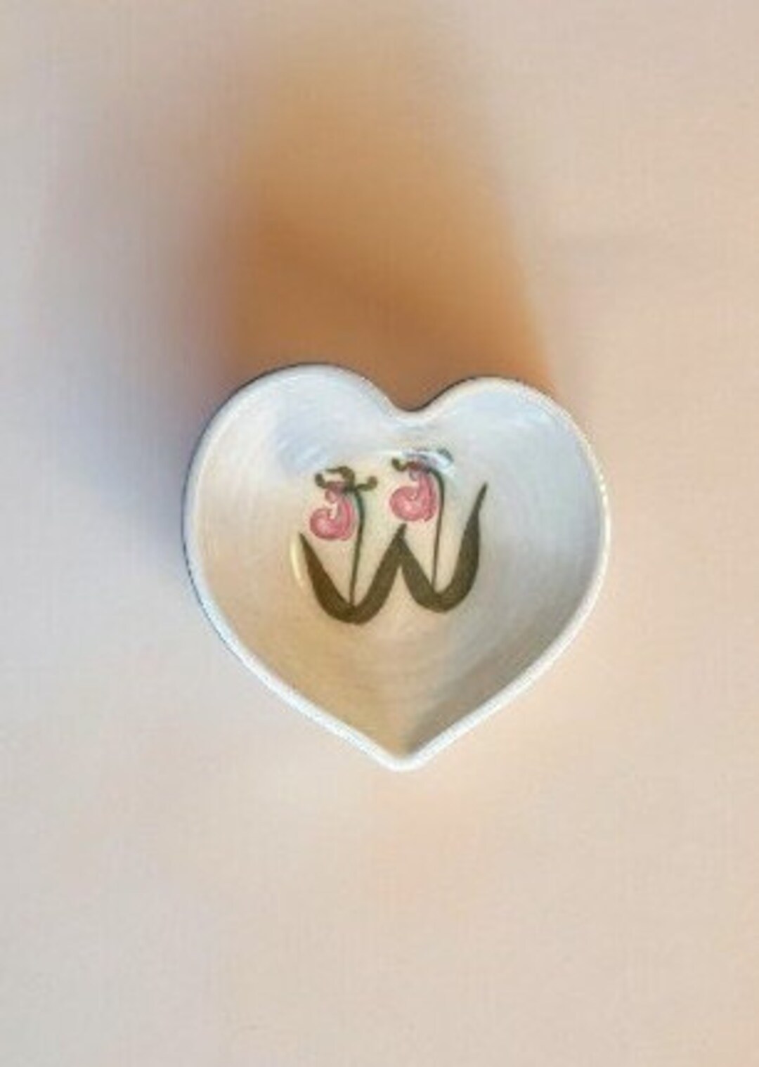Signed Suzi Heart Shaped Pottery Art Bowl Large Hand Painted With ...