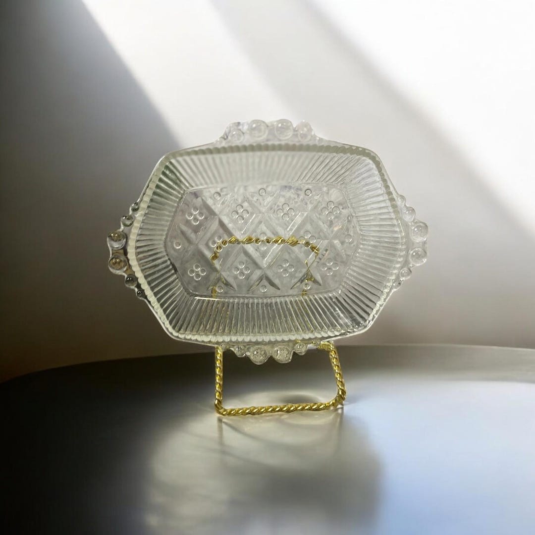 Diamond & Dots Design Cut Pressed Glass Small Serving Dish Pearl ...