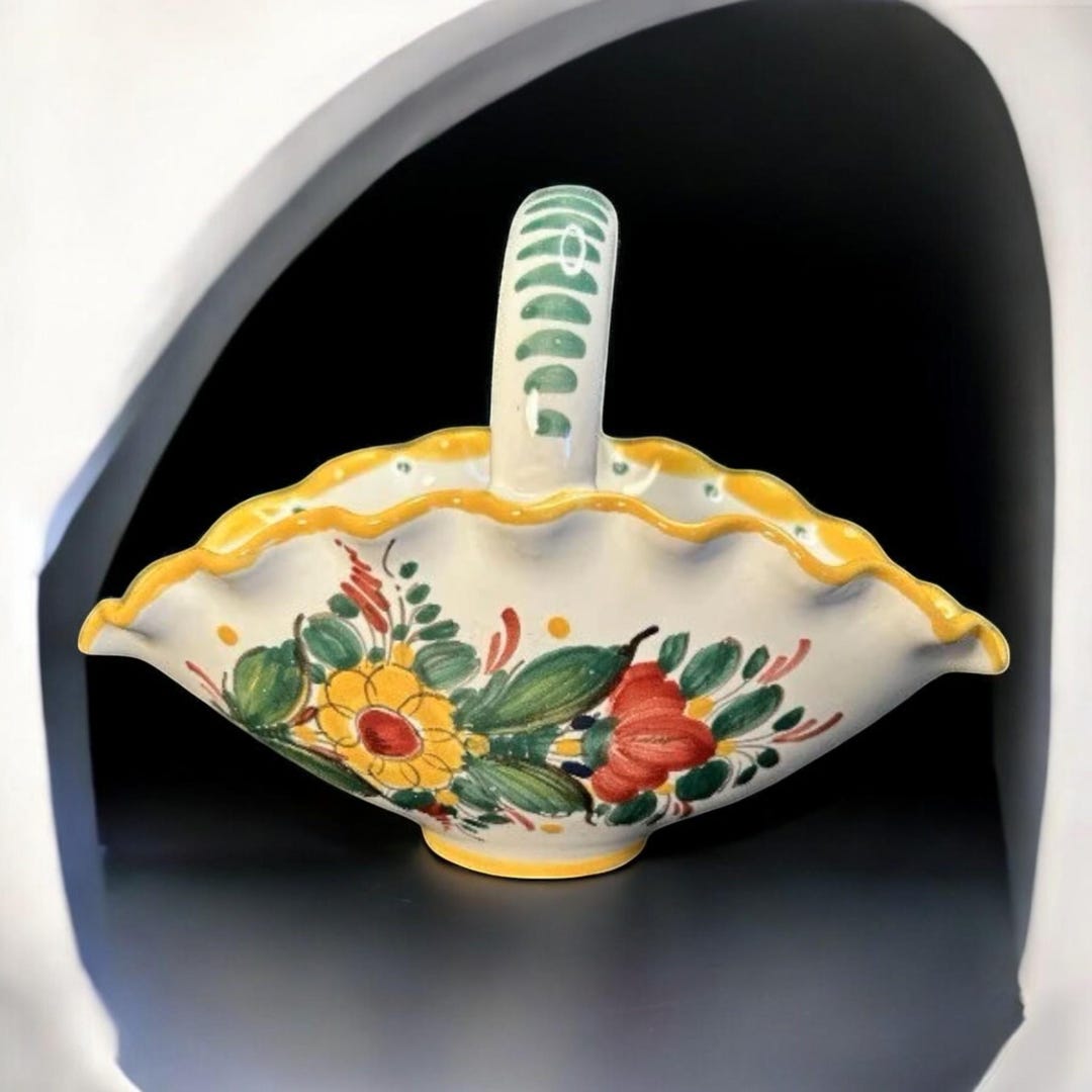 Majolica Clay Ceramic Pottery Hand Painted Basket Tupesy Modra Slovakia ...