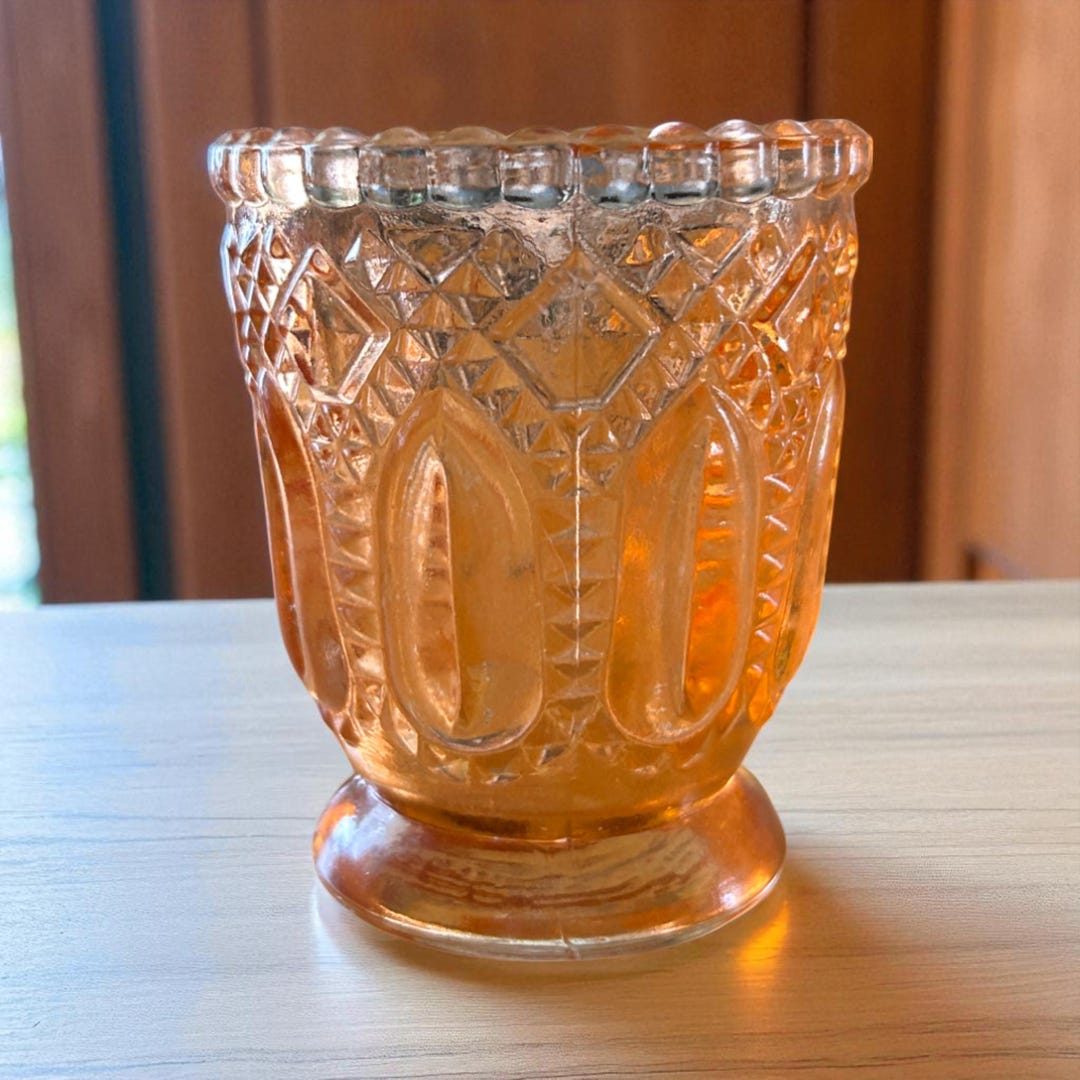 Pressed Depression Carnival Glass Footed Cup Diamond Arch Pattern ...