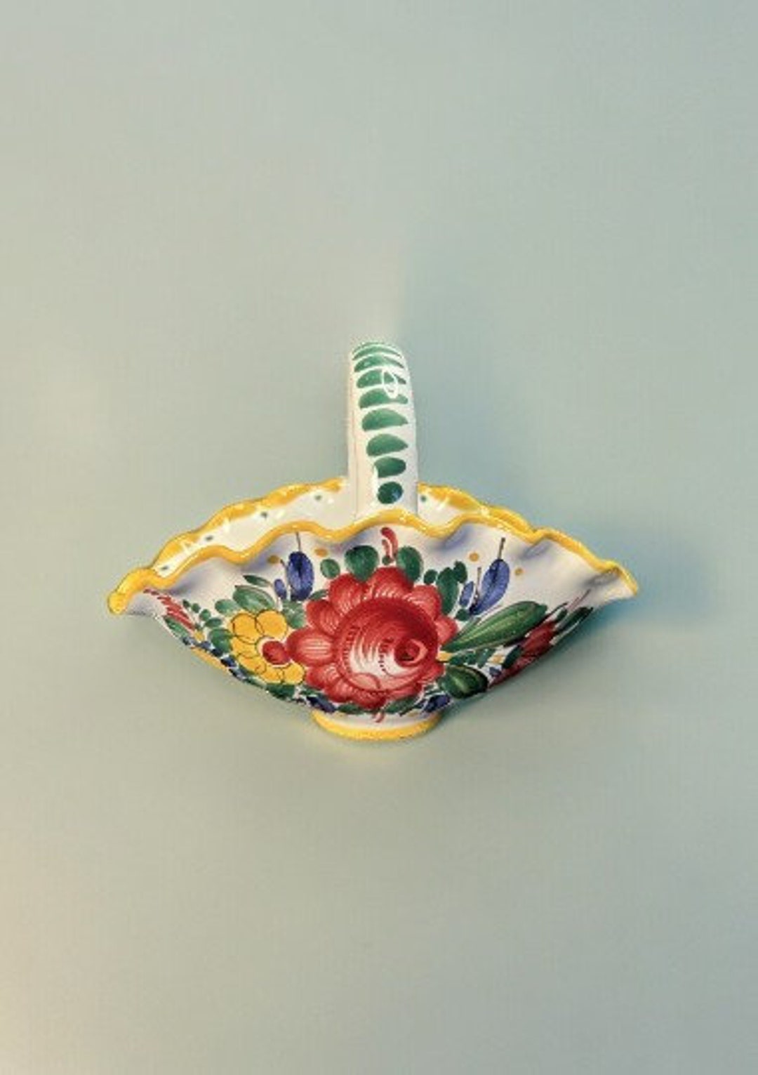 Majolica Clay Ceramic Pottery Hand Painted Basket Tupesy Modra Slovakia ...