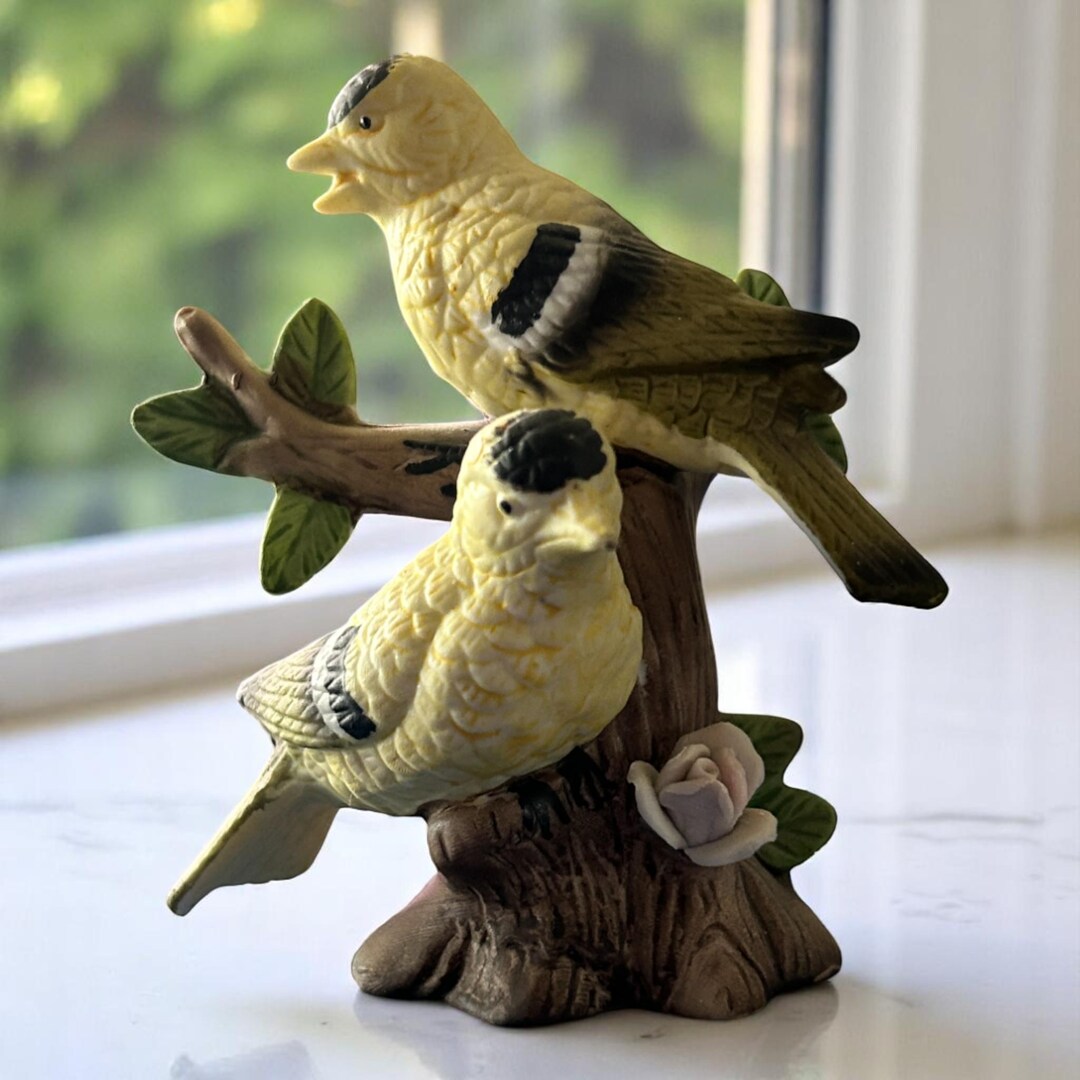 Giftcraft Ceramic Porcelain Goldfinches on Branch Figures Bird Avian ...