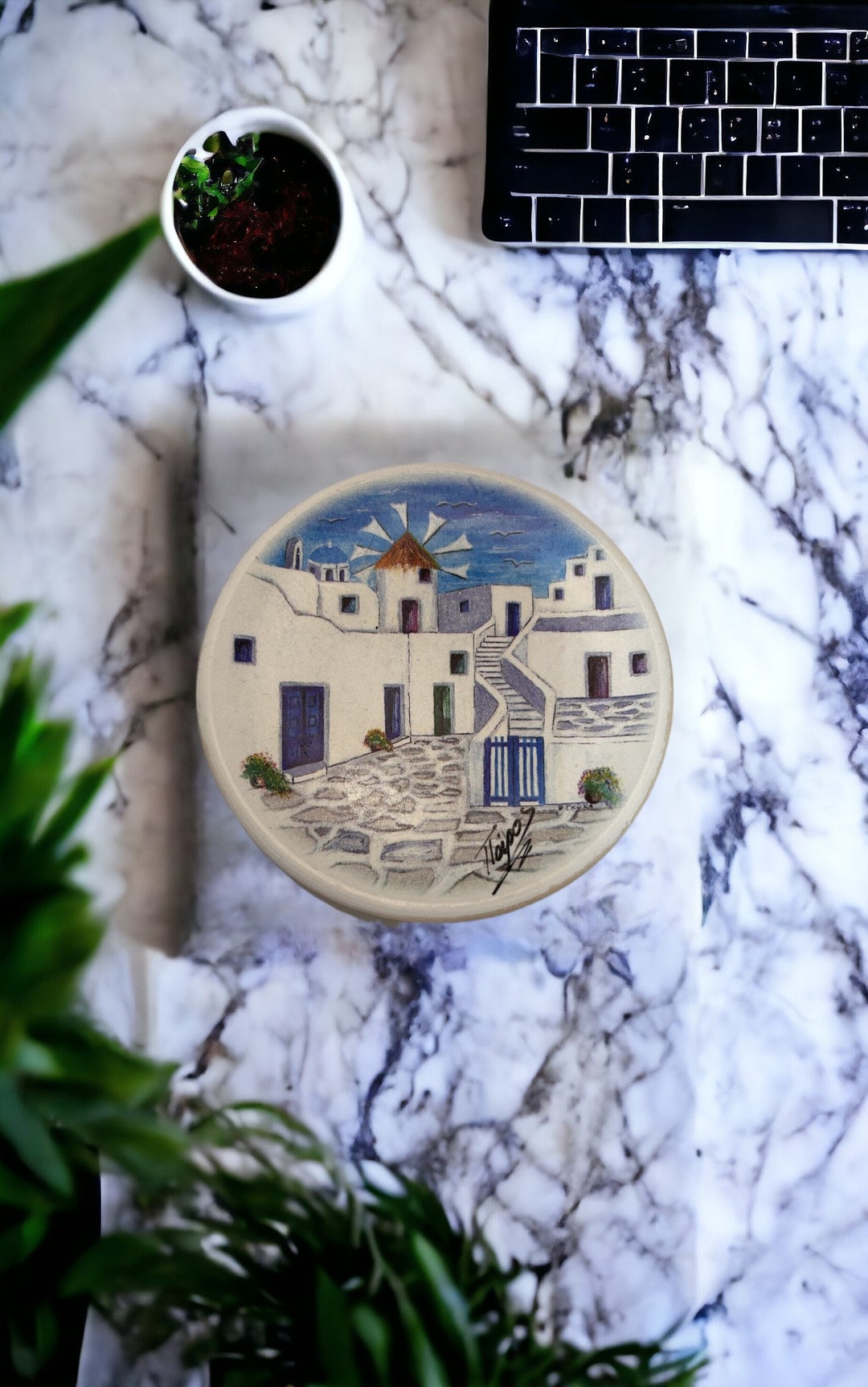 Skepamika Hand Painted Signed Ceramic Town House Greece Plate Wall ...