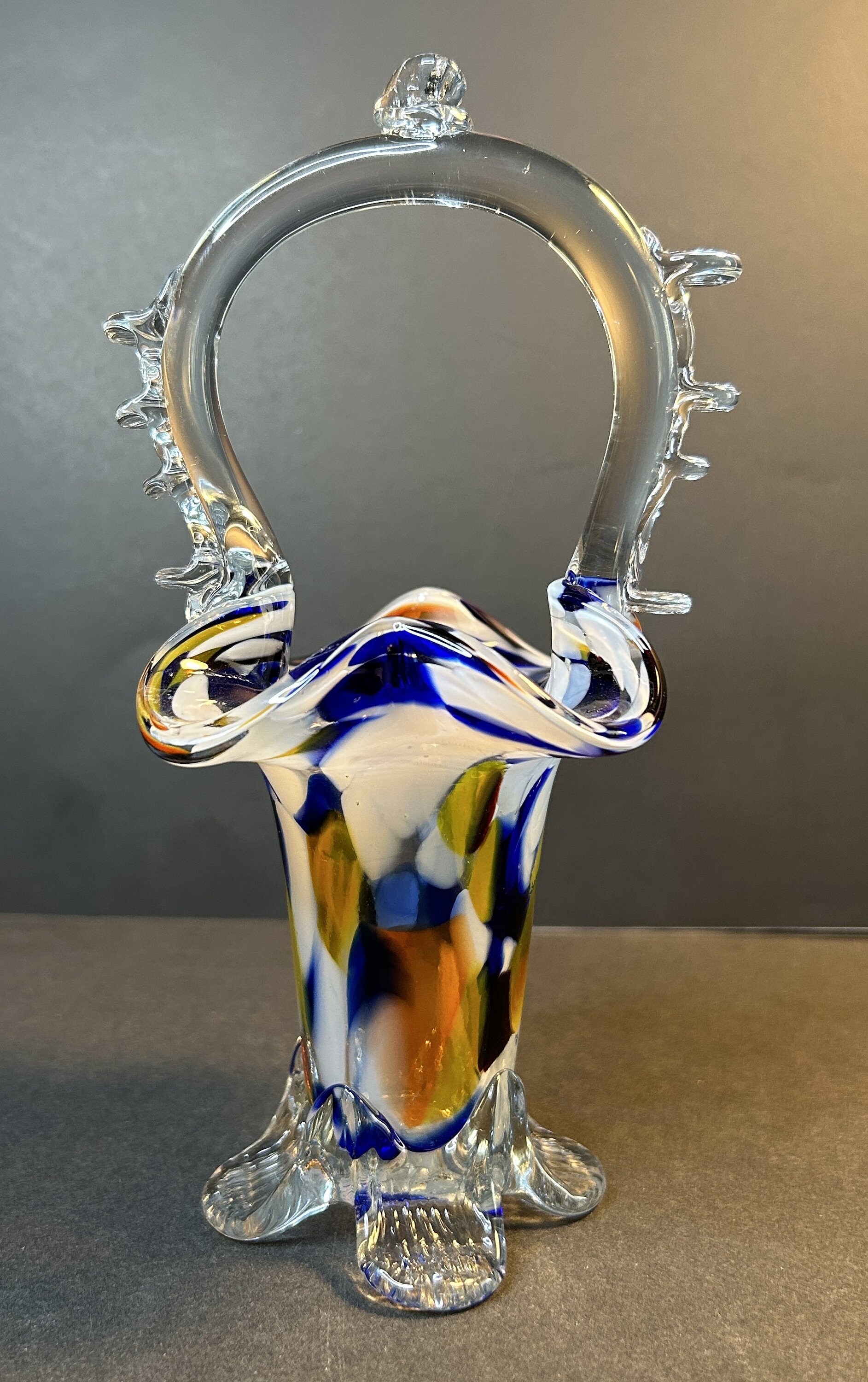 Italian Hand Blown Murano Style Art Glass Basket - Etsy