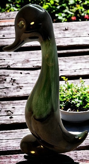 BMP Blue Mountain Pottery Xlarge 11 Funny Duck Green Drip Glaze ...