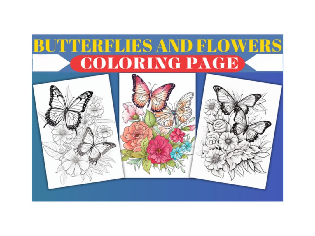 Butterflies and Flowers Coloring Pages Set, 30 Pages Bonus Pages ...