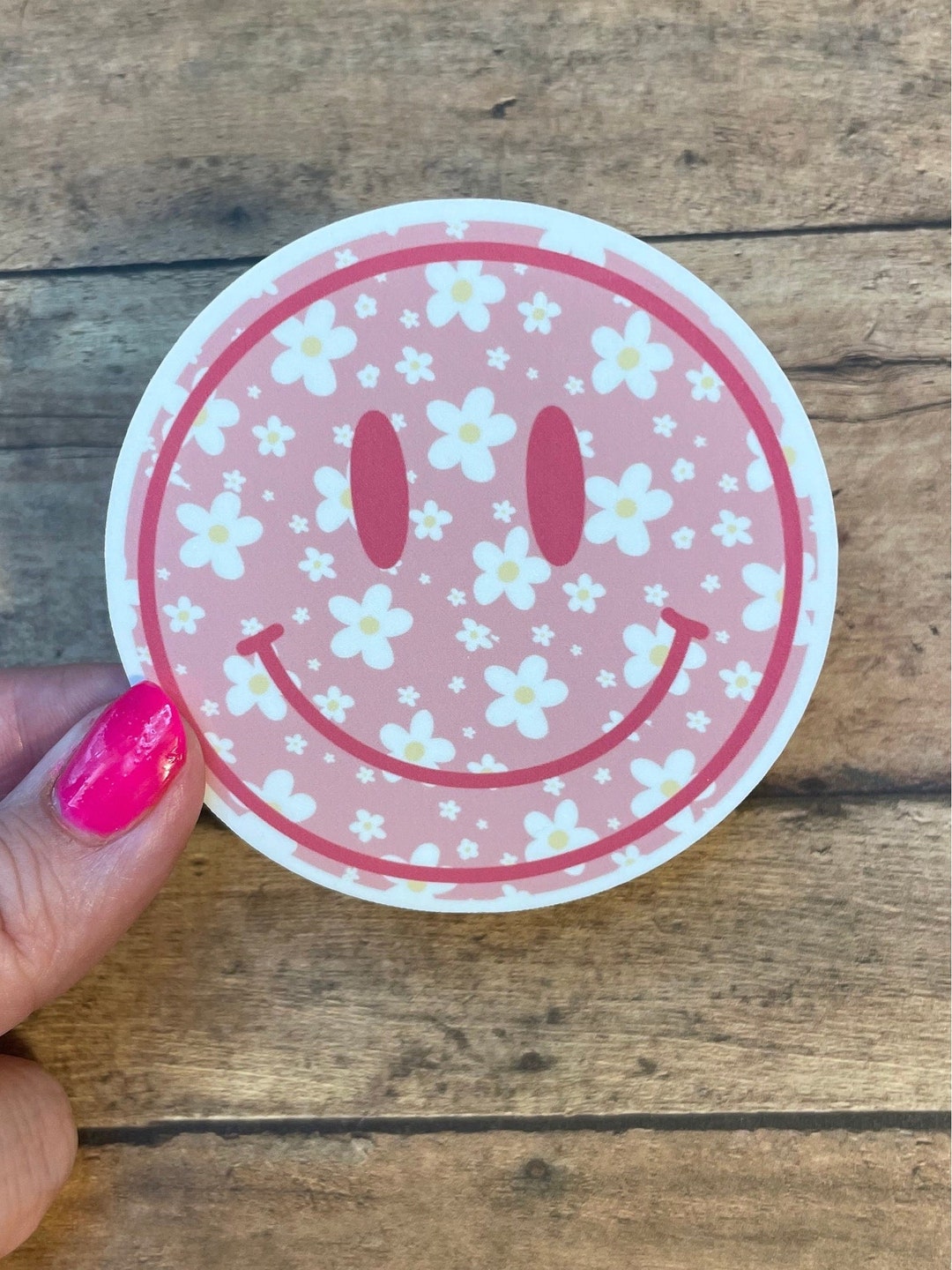 Pastel Pink Happy Face Sticker, Daily Happy Face, Boho Happy Face ...