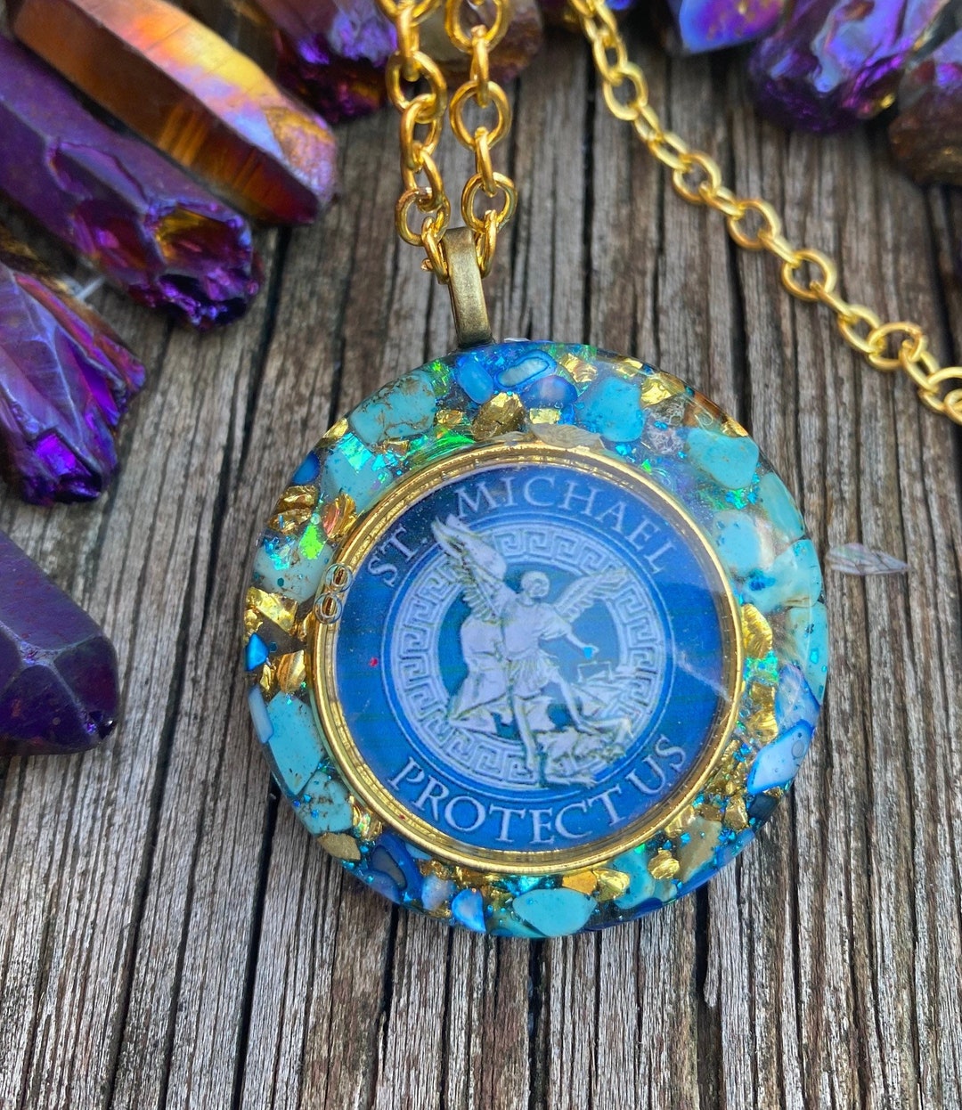 Archangel Michael Necklace/orgonite Pendant/aquamarine - Etsy
