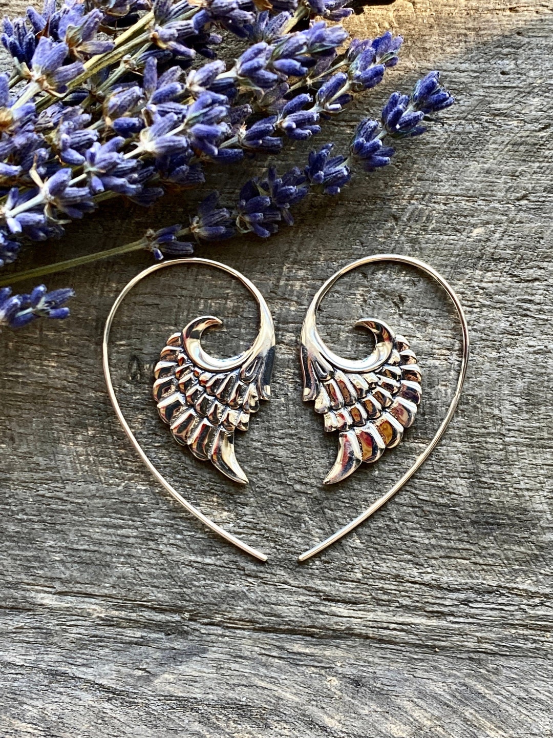Angel Wings 925 Silver Handmade Slider Loop Earrings - Healing ...