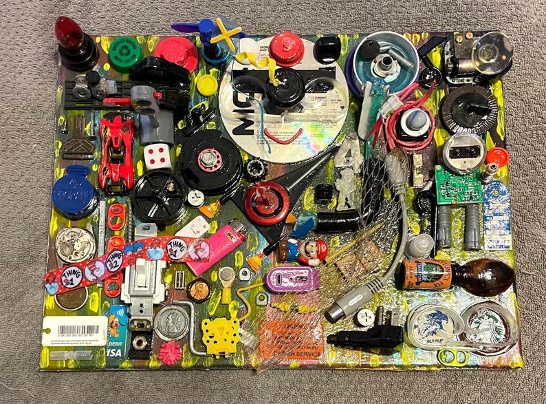 Upcycled Found Object Collage Art, 3D Assemblage Canvas (16x12”) - Etsy