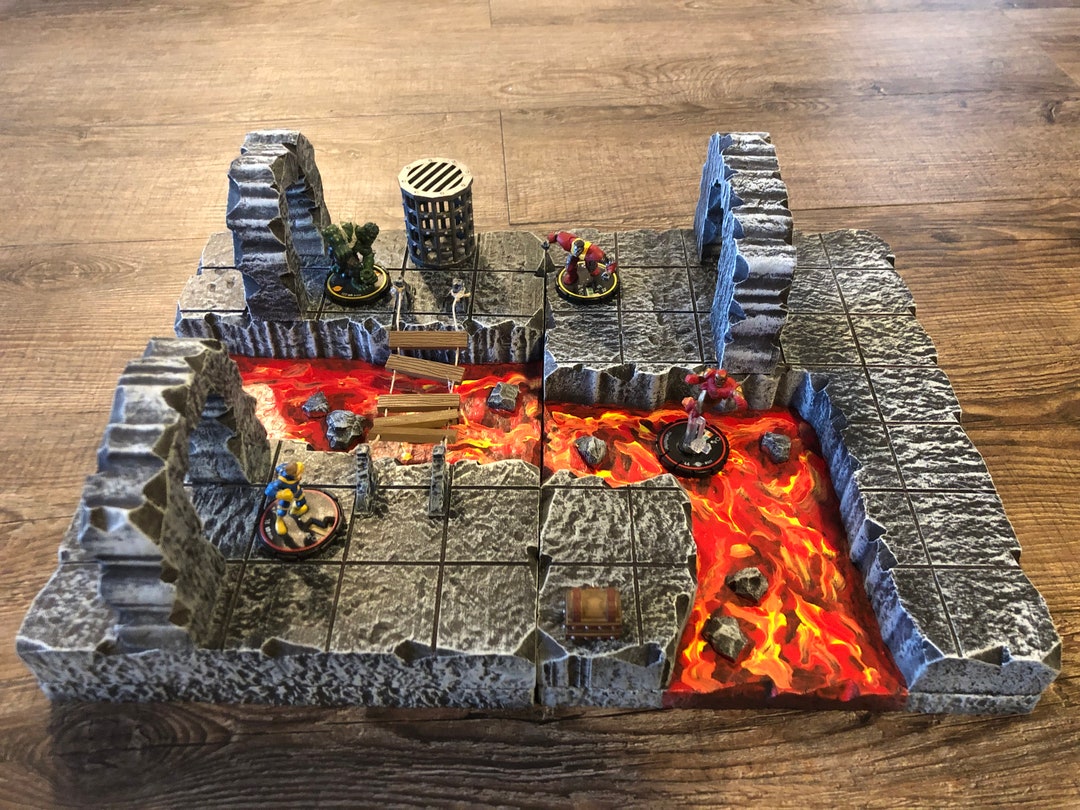 Lava Cave Terrain 1.5 Grid Set Heroclix Pathfinder, D&D, Wargaming ...