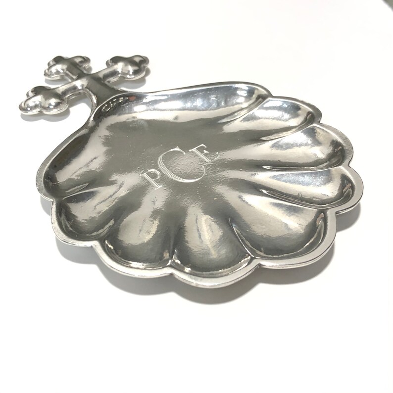 American Pewter Baptismal Baptism Christening Shell With Cross Baby Gift Keepsake Personalized ...
