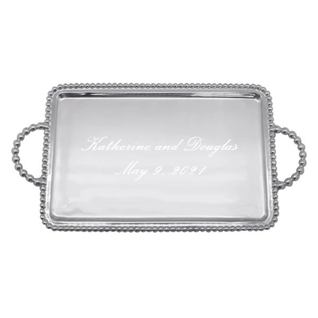 Personalized Beaded Edged Rectangular Tray With Handles Brilliant Shiny ...