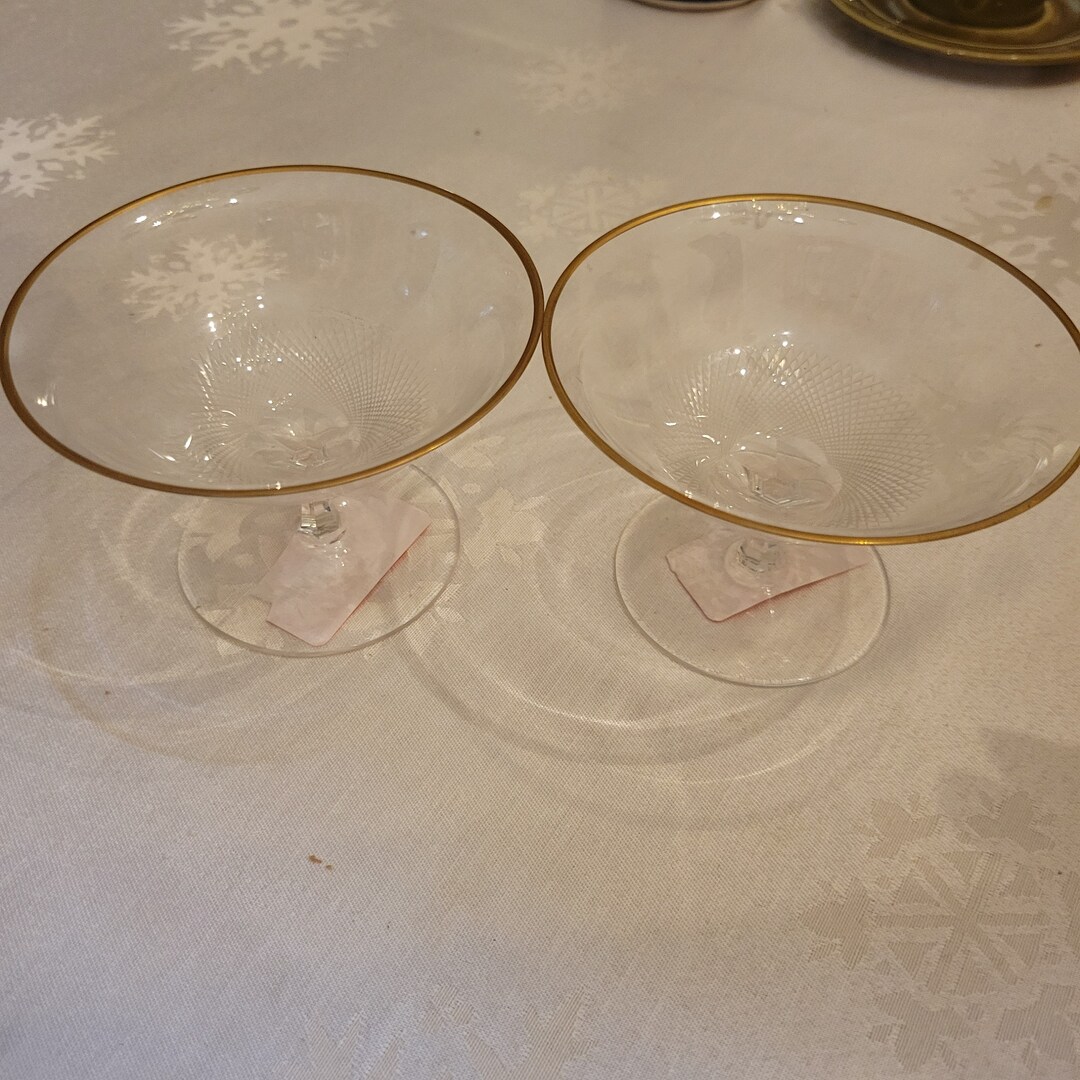2 Vintage Moser Champagne Coupes. Etched MCM Barware - Etsy