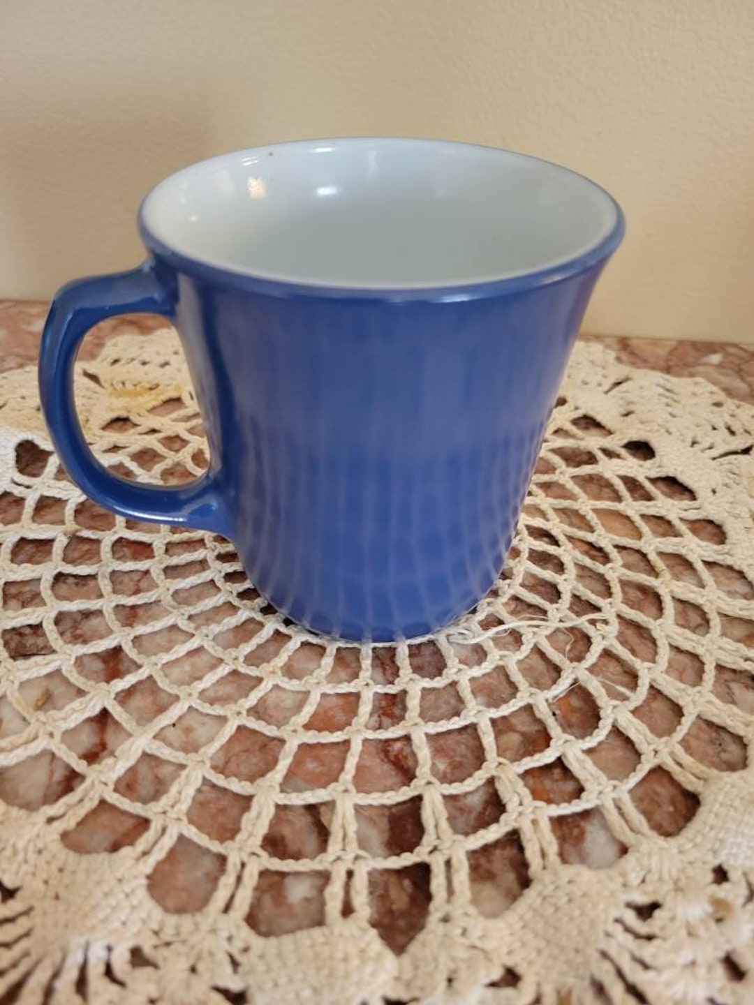 Vintage Pyrex Blue and White Milk Glass Mugs. Set of 8 - Etsy