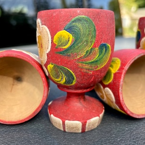Set of 6 Wooden Hand Turned and Painted Egg Cups From Val Gardena ...