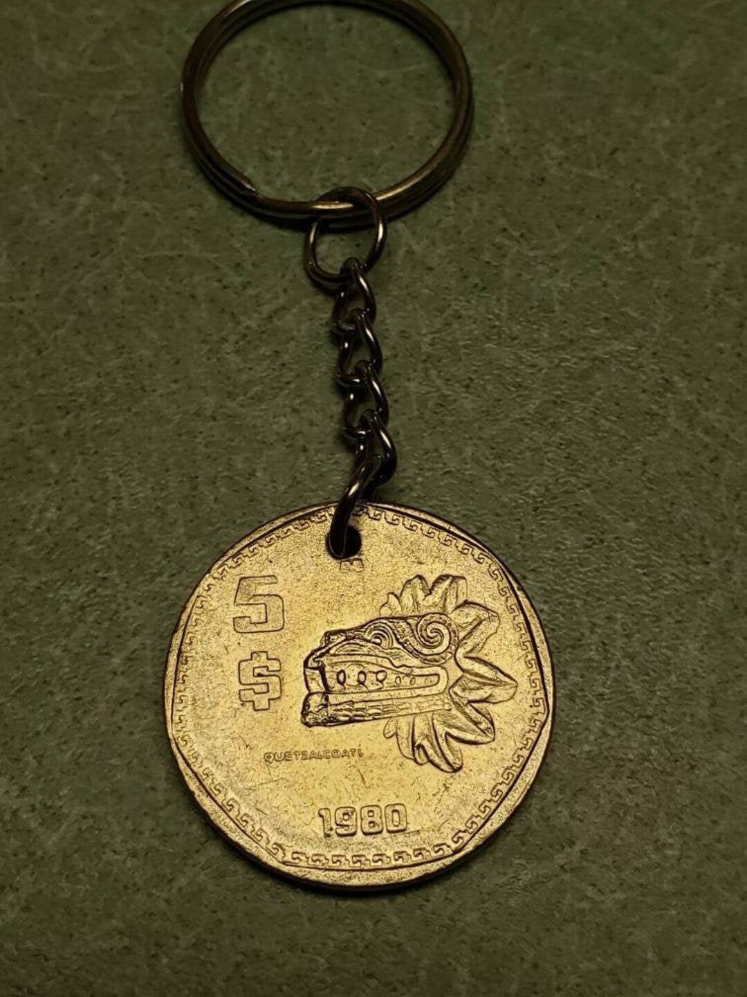 5 Peso Keychain - Coin Keychain - Quetzalcoatl- Feathered Serpent ...