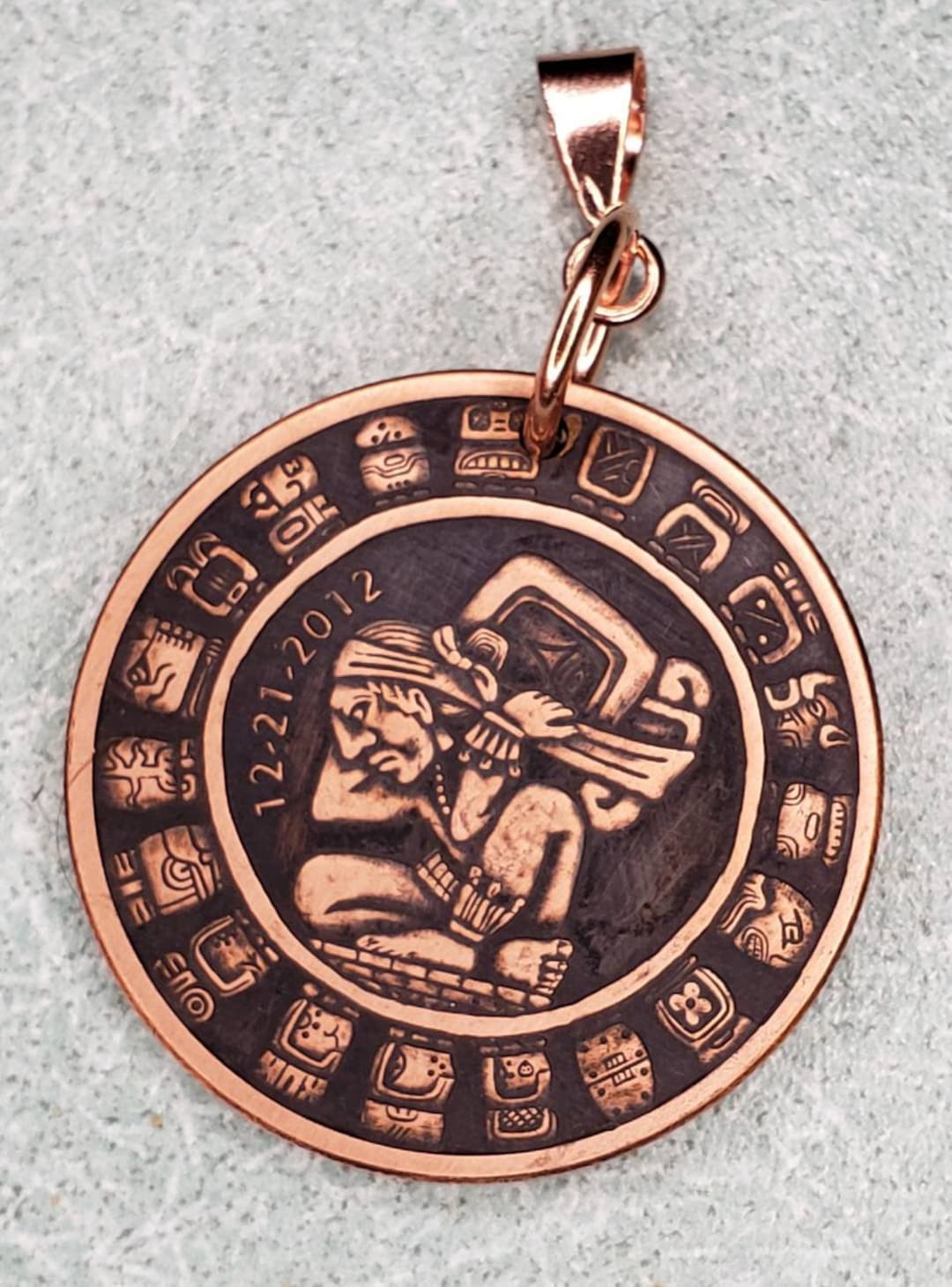 Antiqued Copper Maya Calendar Necklace - Copper Coin Necklace - Copper ...
